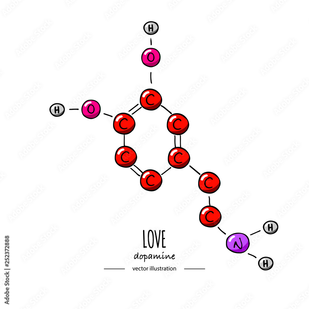 Hand drawn doodle Dopamine chemical formula icon Vector illustration ...