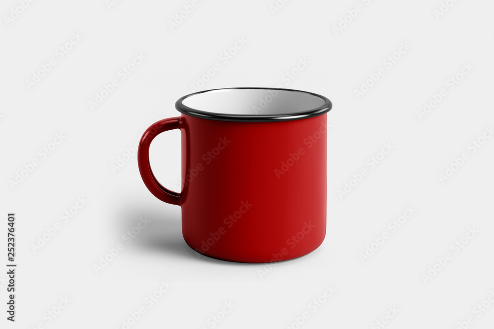 Red Enamel Mug Mock-Up isolated on soft gray background.Can be used for ...
