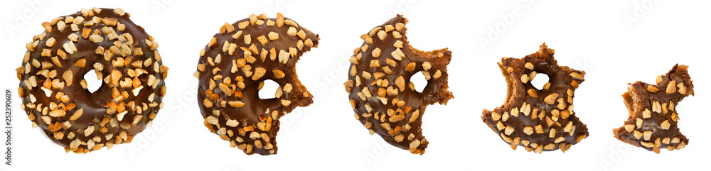 Six stages of donut biting on white background Stock Photo | Adobe Stock