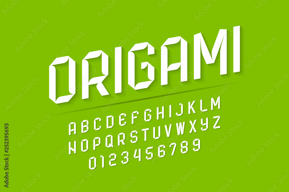 Modern origami style font, paper folding alphabet letters and numbers ...