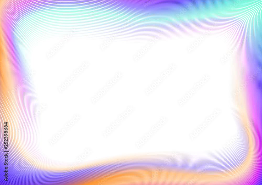 Multicolored border design. Wavy frame, white text place. Bright teal ...