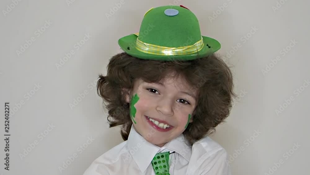 Video Stock Child Celebrating St. Patrick's Day Laughing and Looking at ...
