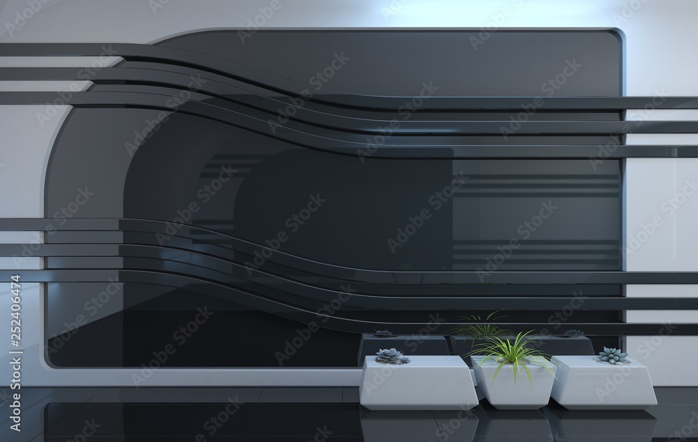 Futuristic interior design of the future. Wall decoration. 3D ...