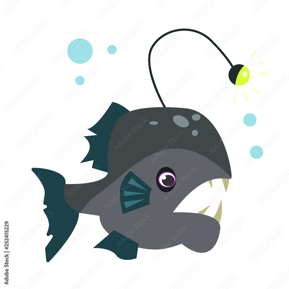 Anglerfish flat icon. Goosefish, deep sea fish, predator. Sea cartoon ...