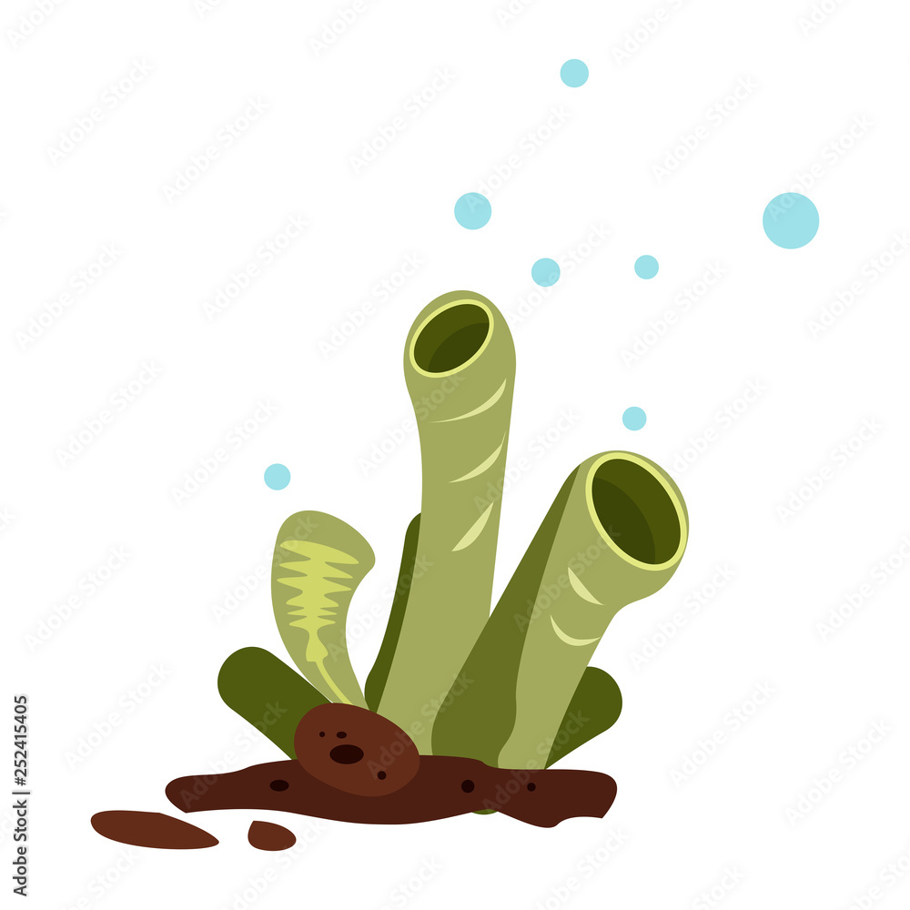 Green coral polyps flat icon. Reef, tube coral, invertebrate. Sea ...