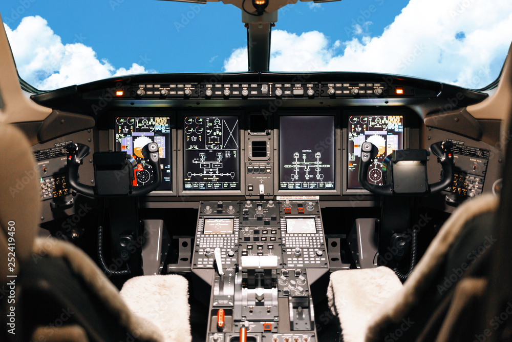 Aircraft interior and pilot cockpit Stock Photo | Adobe Stock