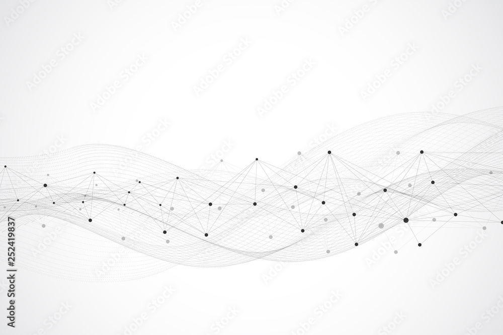 Geometric abstract background with connected line and dots. Network and ...