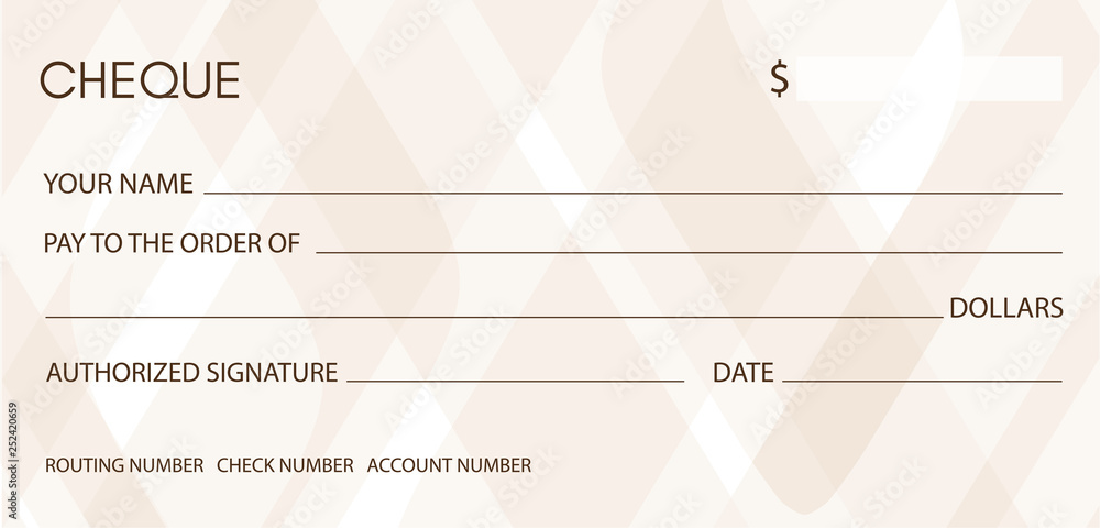 Cheque, Check (Chequebook template). Background with pattern for money ...