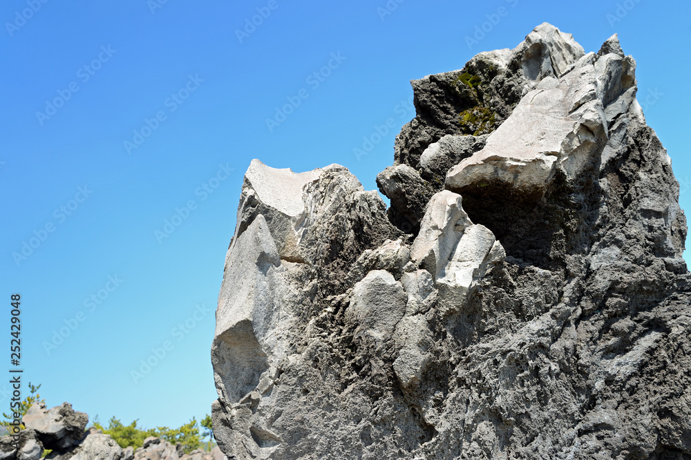 Strangely shaped rock of Sakurajima volcano at Arimura lava observatory ...