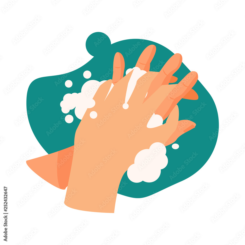 Hands washing illustration. Water, soap, cleaning. Hygiene concept ...