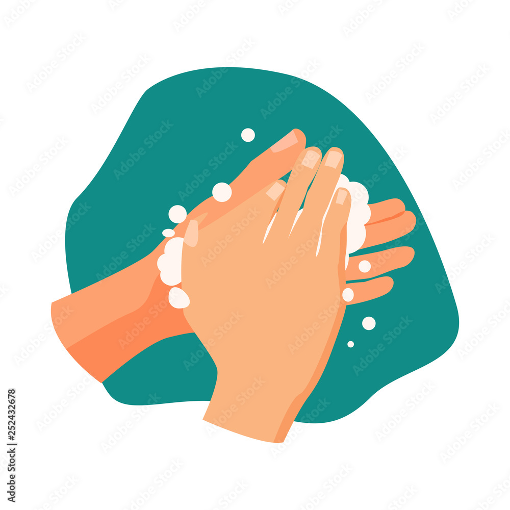 Hands with soap foam illustration. Water, soap, washing hands. Hygiene ... Hands with soap foam illustration. Water, soap, washing hands. Hygiene ...