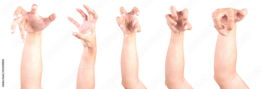 Multiple Male Caucasian hand gestures isolated over the white ...