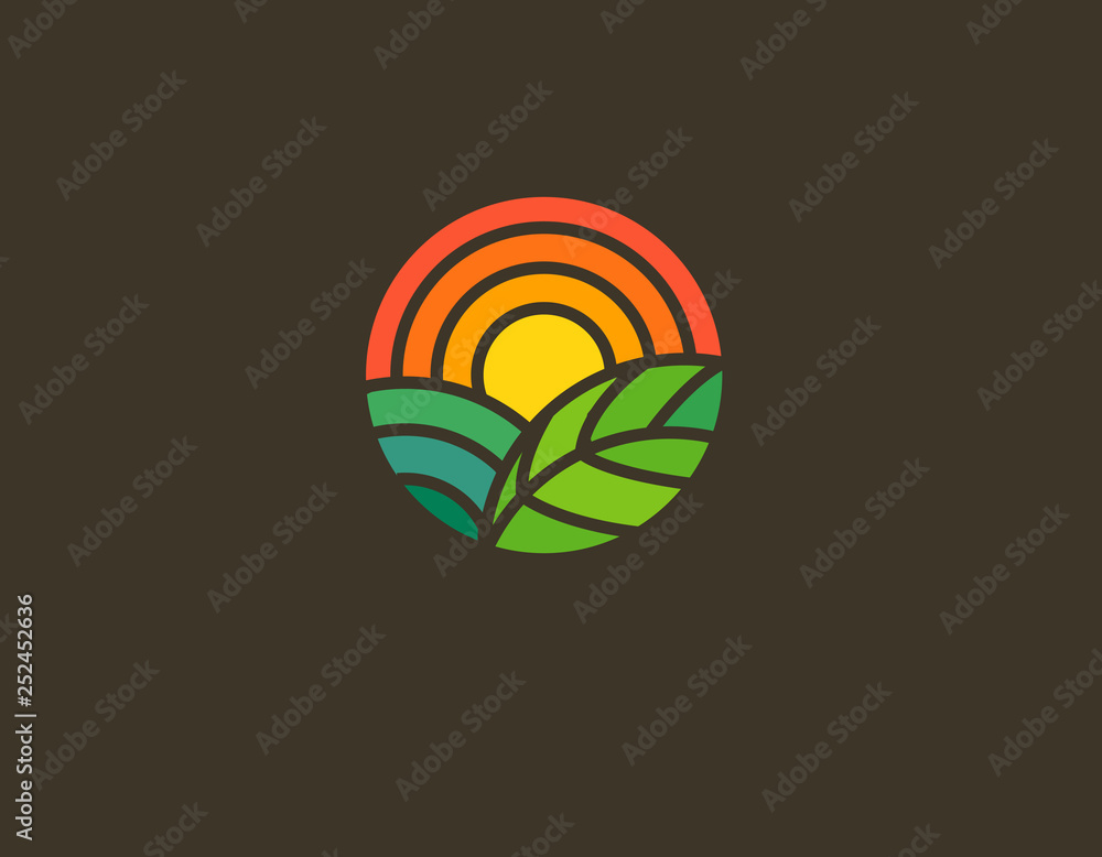 Geometric round logo sun field and leaf gradient Stock Vector | Adobe Stock