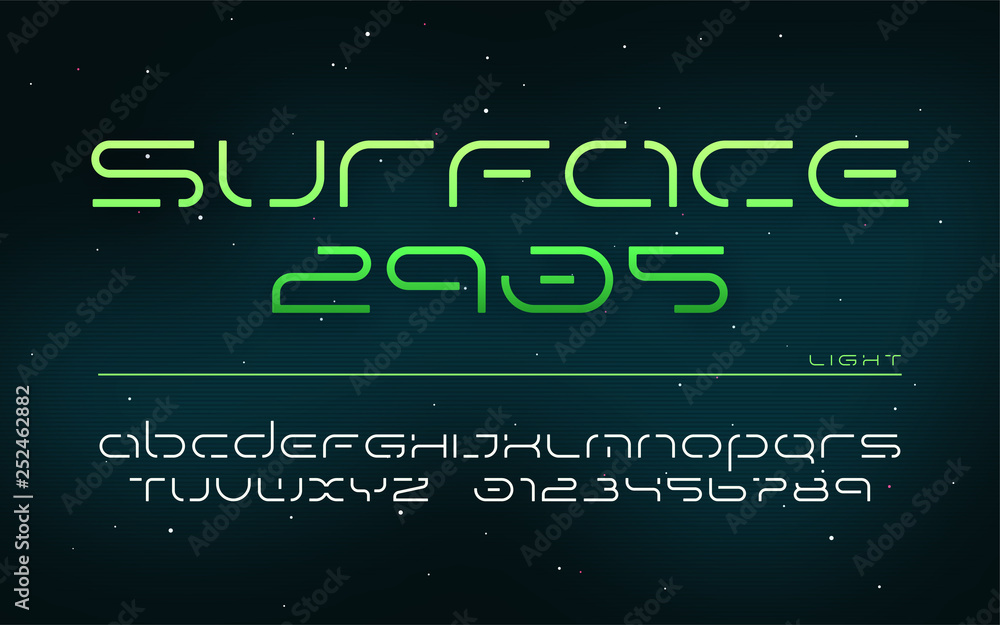 Sci-fi futuristic technology alphabet, uppercase letters and numbers ...