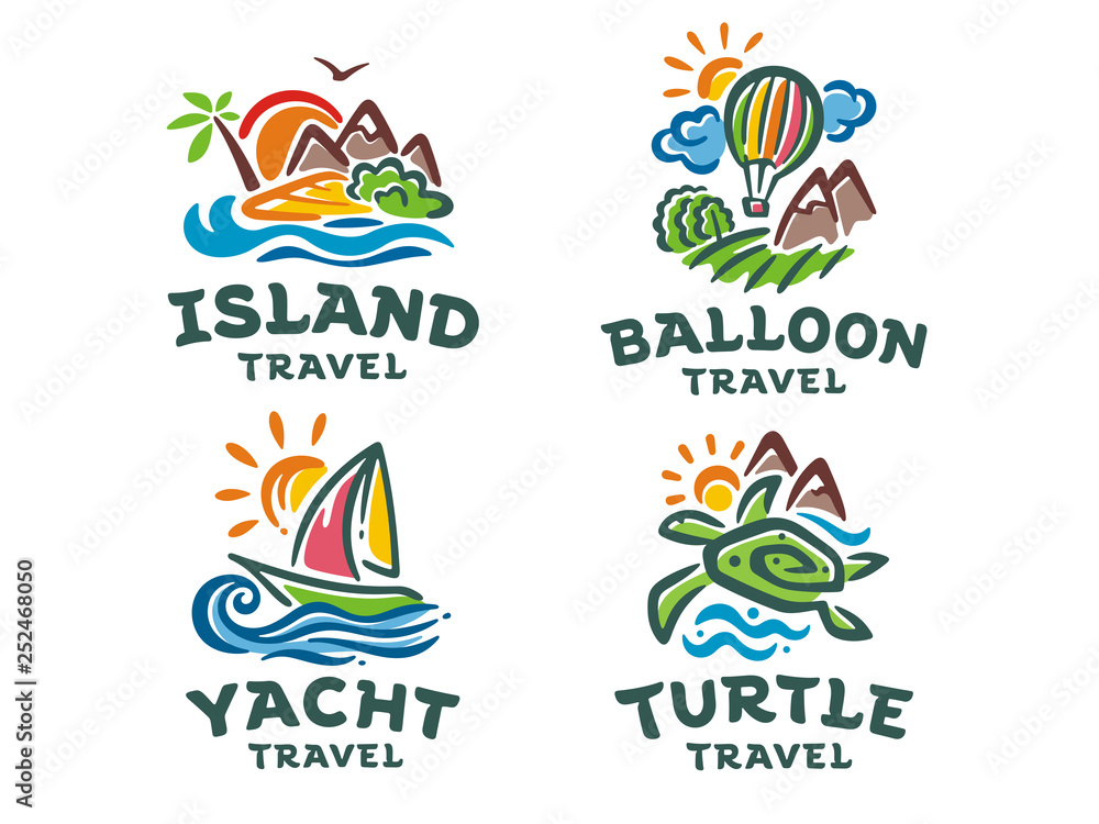 Vector set of 4 logos. Travel illustration templates. Stock Vector ...