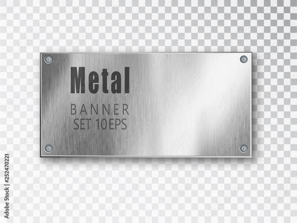 Metal banner realistic. Vector Metal brushed plates with a place for ...