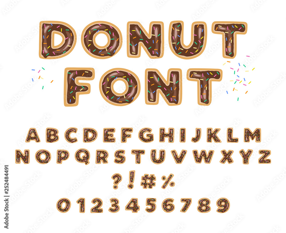 Donut typography with chocolate icing and sprinkles Stock Vector ...