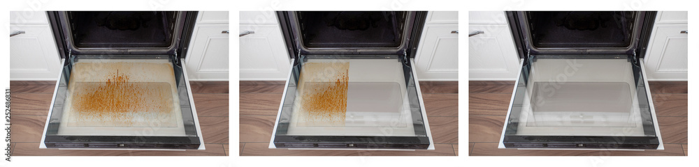 Open oven. Collage before and after dirt cleaning. Stock Photo | Adobe ...