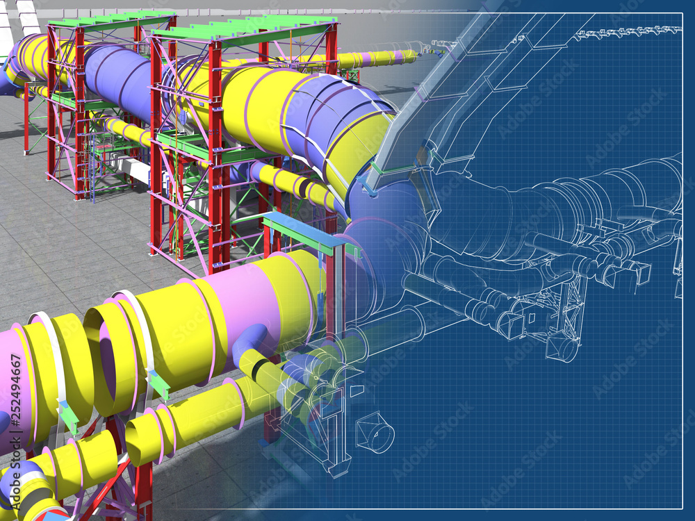 Building Information Model of metal structures of the gas pipeline. 3D BIM model. The building ...