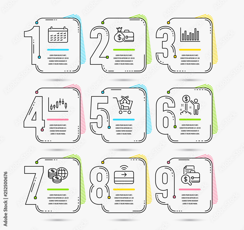 Infographic timeline set of Calendar, Income money and Salary icons ...