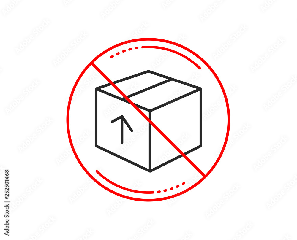 No or stop sign. Delivery box line icon. Logistics shipping sign ...