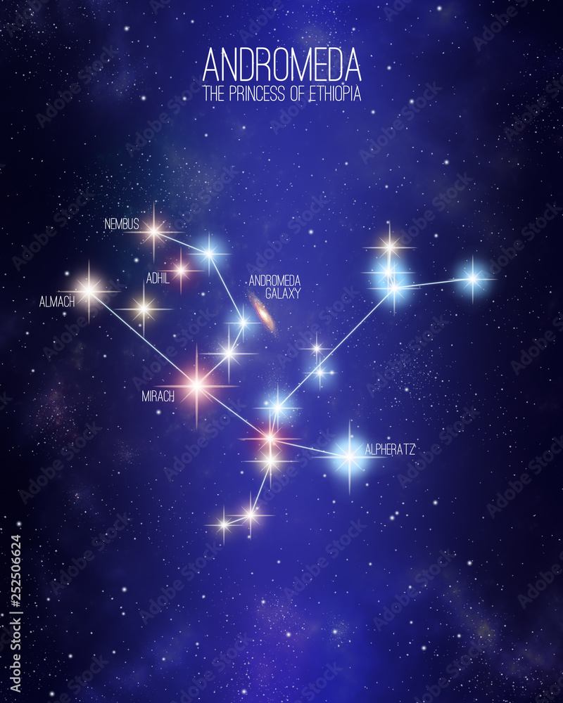 Andromeda the princess of Ethiopia constellation on a starry space ...
