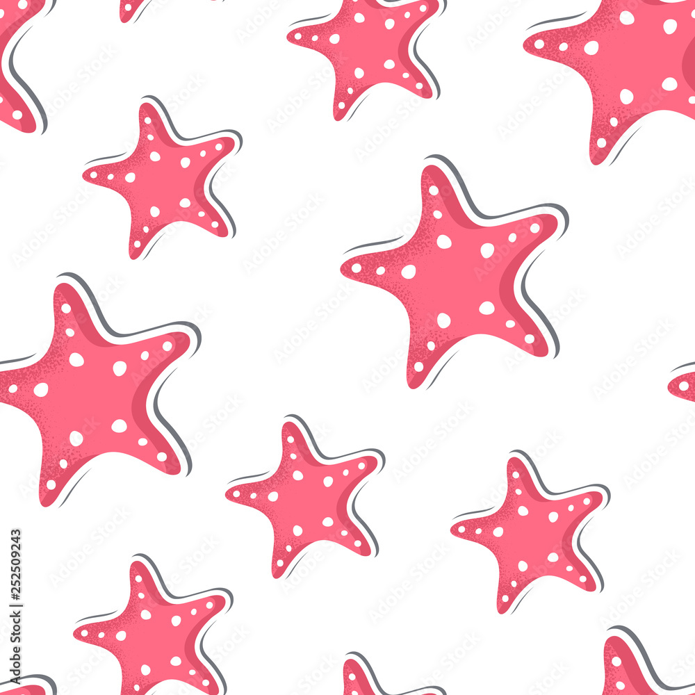 Vector Illustration. Cartoon sea star seamless background in modern ...