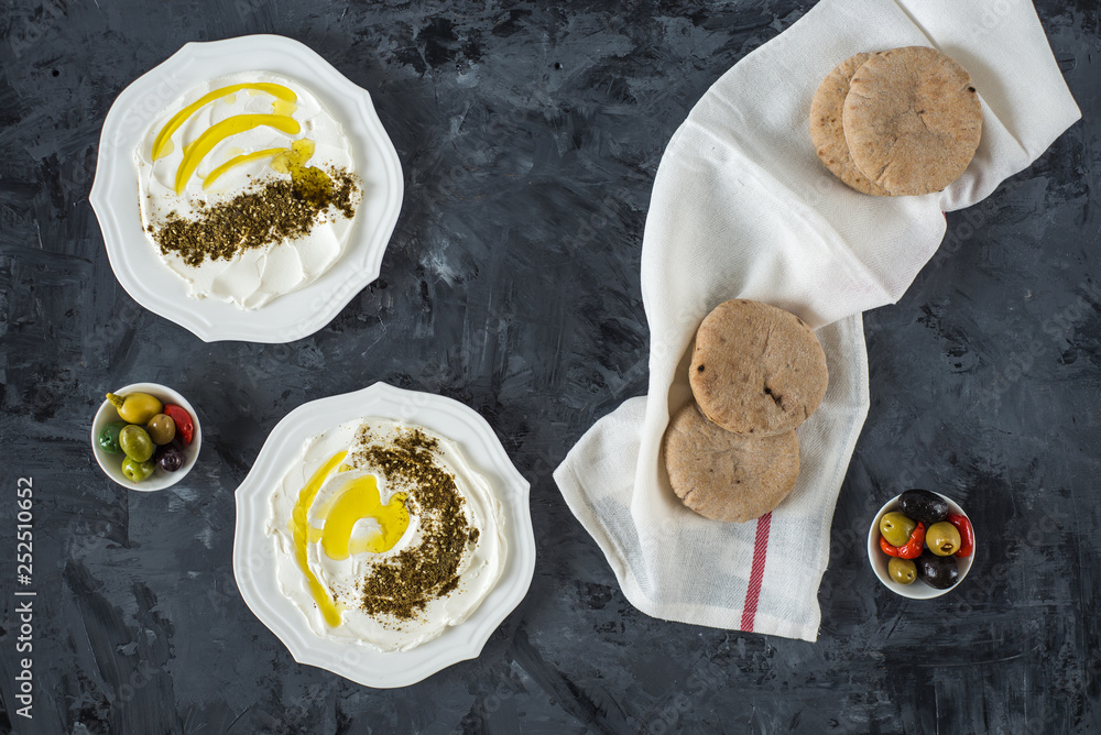 labneh (labaneh) middle eastern soft white goat's milk cheese with ...