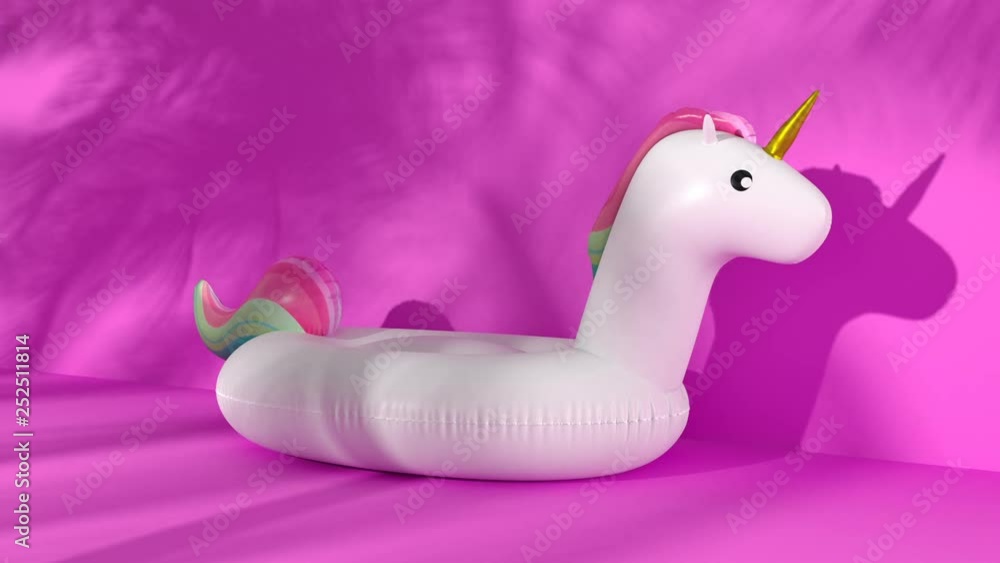 Floating unicorn on pink background with shadow from palm tree. Stock ...