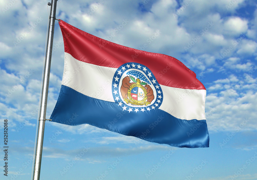 Missouri state of United States flag waving sky background 3D ...