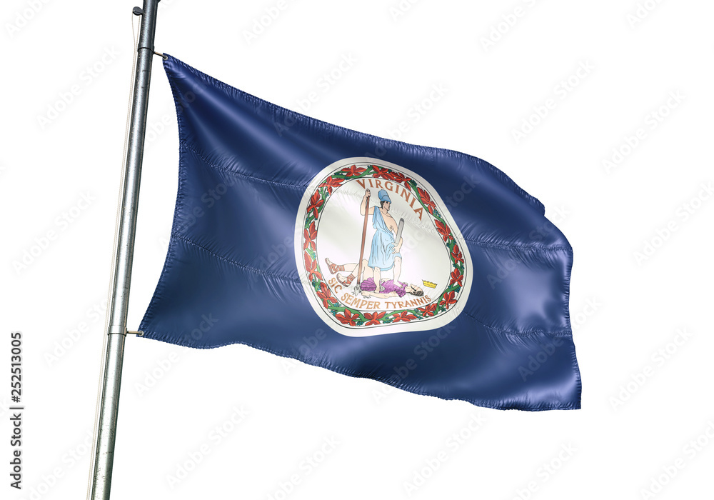 Virginia state of United States flag waving isolated white 3D ...