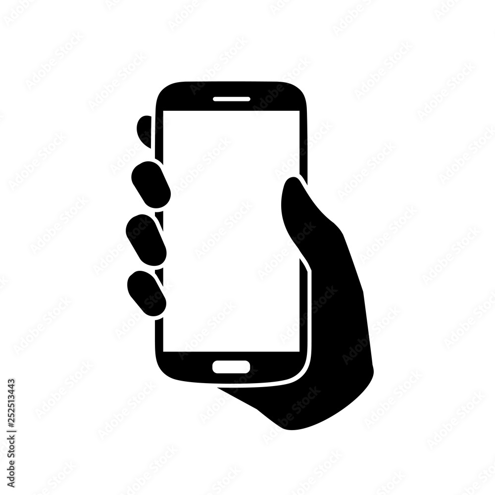 Human Hand Holding Smartphone Phone Holding Flat Icon Sign Stock