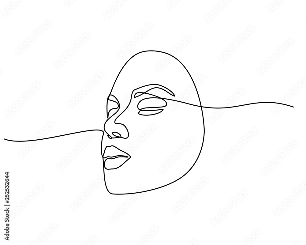 Continuous line drawing of Portrait of a Beautiful Woman's face. The ...