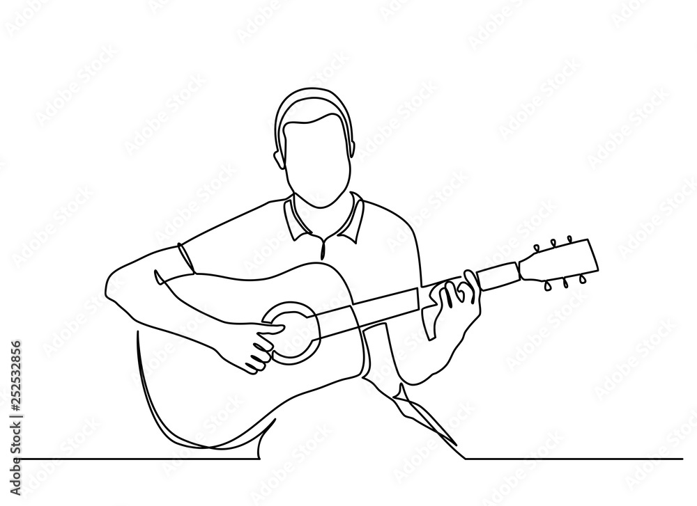 Continuous line drawing of a man playing the guitar. Vector Stock ...