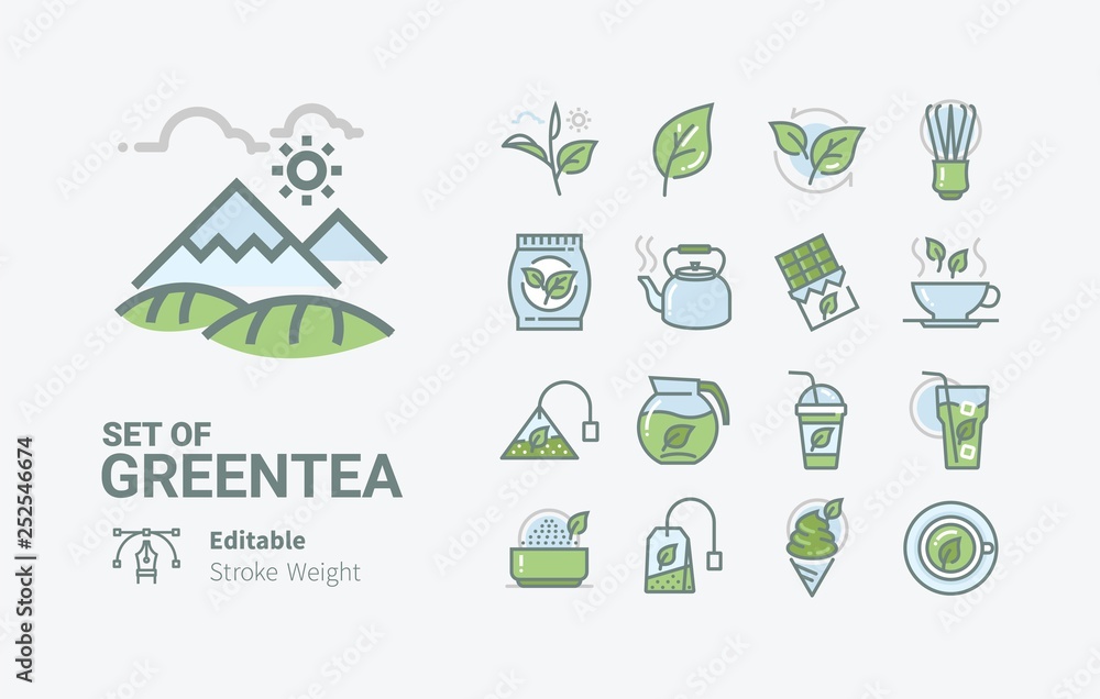 Matcha Green Tea icon collection Stock Vector | Adobe Stock