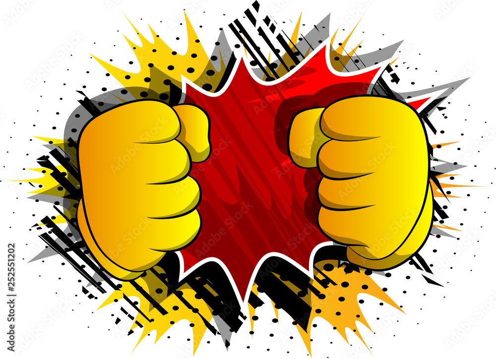 Vector cartoon hands ready to fight. Illustrated hand sign on comic ...