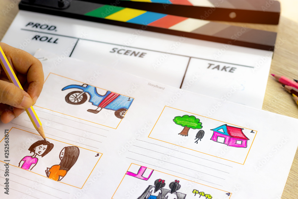 Storyboard drawing with pencil creative sketch cartoon. Storyboarding ...