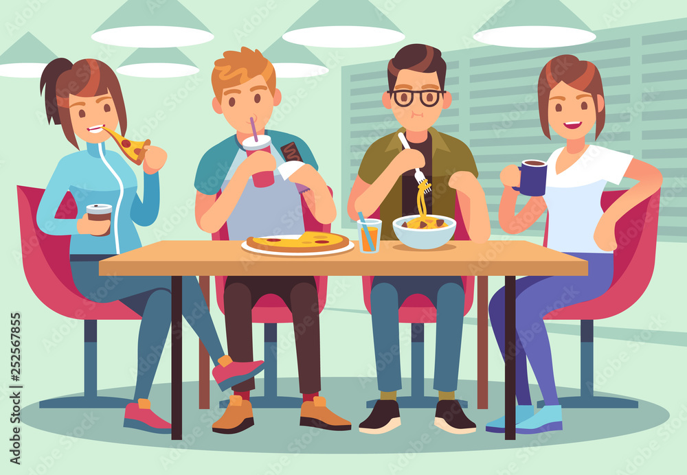 Friends cafe. Friendly people eat drink lunch table fun seating ...