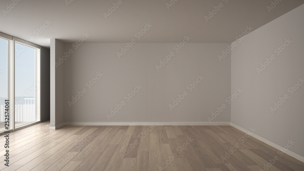 Empty room interior design, open space with big panoramic window ...