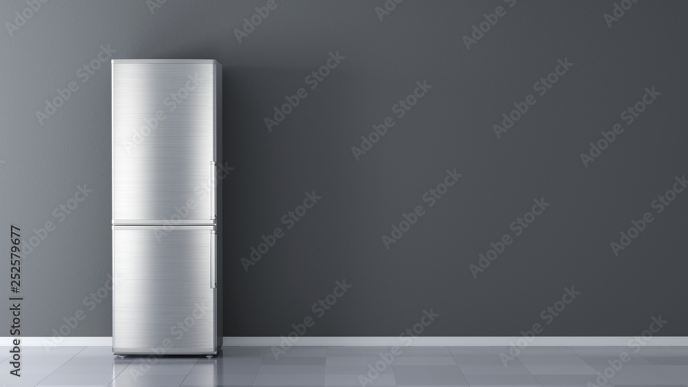 Modern Stainless Steel Refrigerator. Fridge Freezer Isolated on a White ...