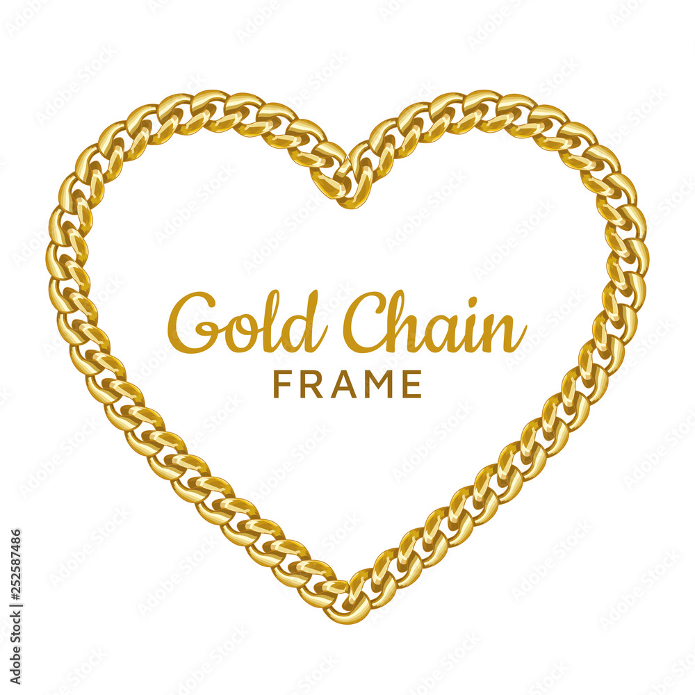 Gold chain heart love border frame. Wreath shape. Jewelry design ...