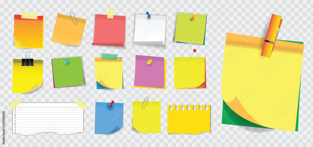 colorful sticky note or ripped paper. using in school, work or office ...