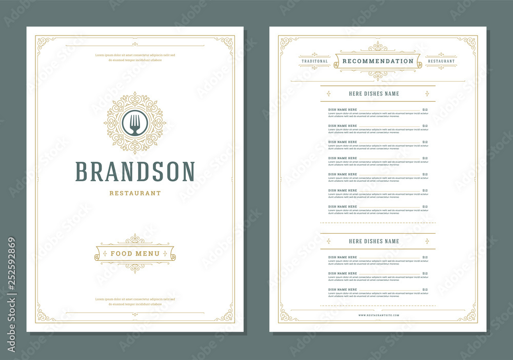 Restaurant menu design and logo vector brochure template. Stock Vector ...