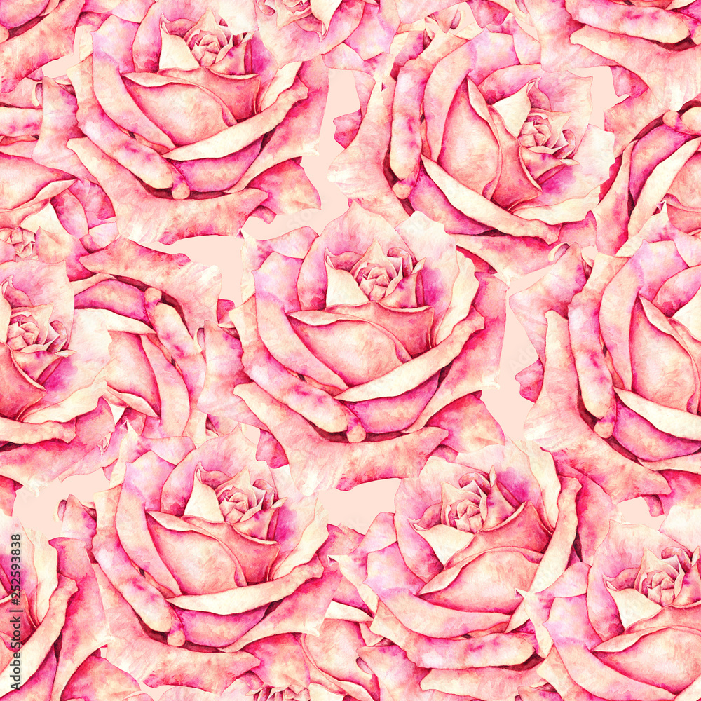 Pink rose flowers seamless pattern in romantic style for design of ...