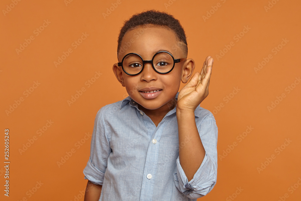Body language and human emotions. Isolated image of curious inquisitive ...