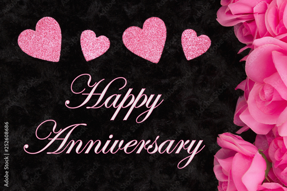 Happy Anniversary greeting with pink roses Stock Photo | Adobe Stock