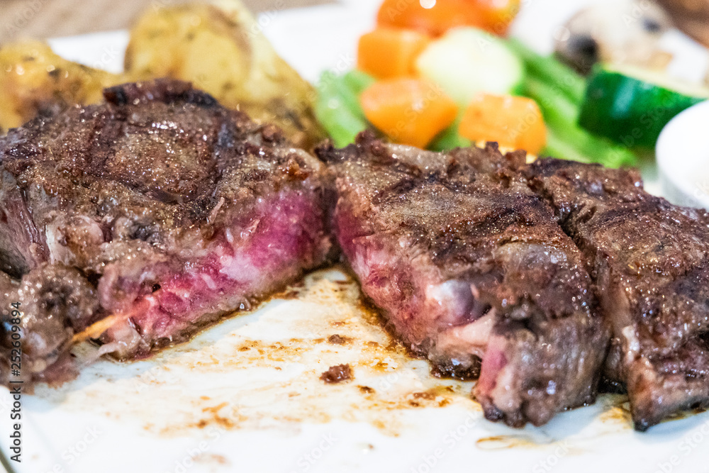 Cross section of medium rare delicious grilled wagyu beef steak ...