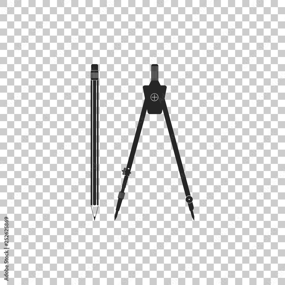 Drawing compass and pencil with eraser icon isolated on transparent ...