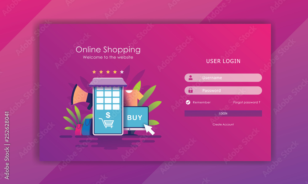 log in page design, online shoping template Stock Vector | Adobe Stock