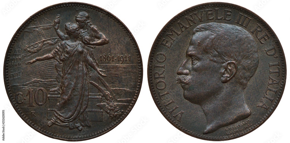 Italy Italian coin 10 ten centesimi 1911, subject 50th Anniversary of ...